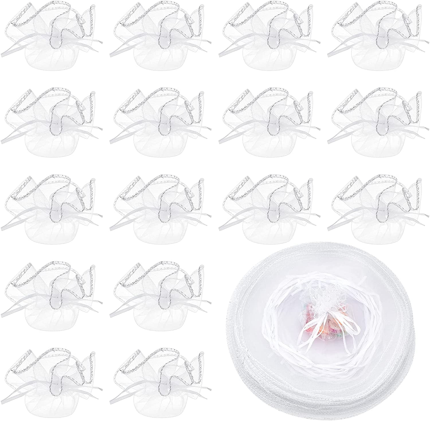 100 Pcs Organza Bags Diameter 26cm Round Drawstring Organza Bags ...
