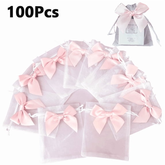 100 Pcs Organza Drawstring Gift Bags, Transparent Chiffon Jewelry ...