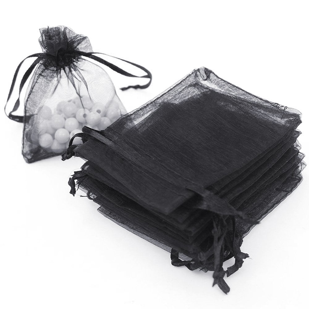 100 Pcs Organza Gift Bags 3x4" with Drawstring for Jewelry Favors-black ...