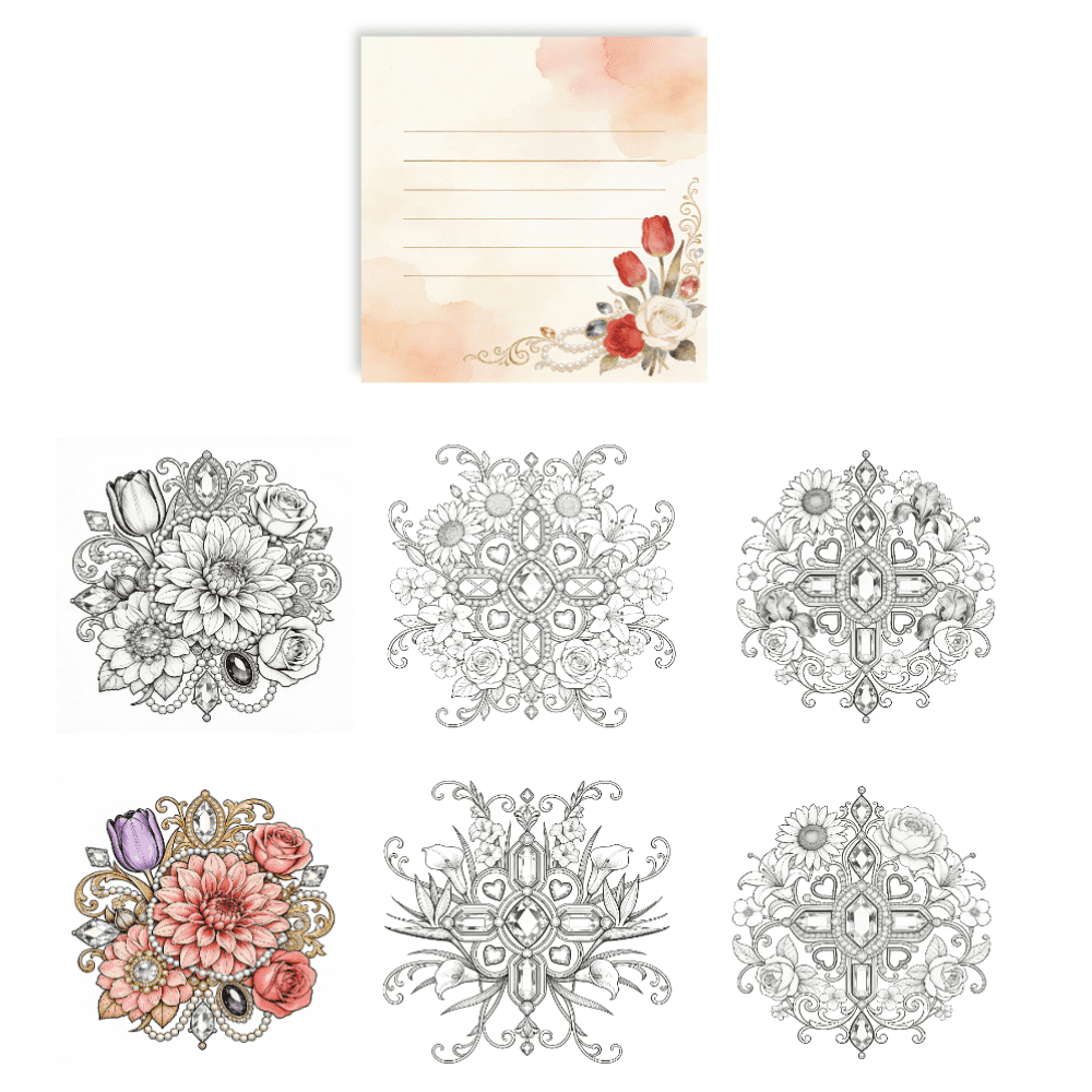 100 Pcs Original Floral Gem Sticky Notes: Double-Sided (Coloring ...