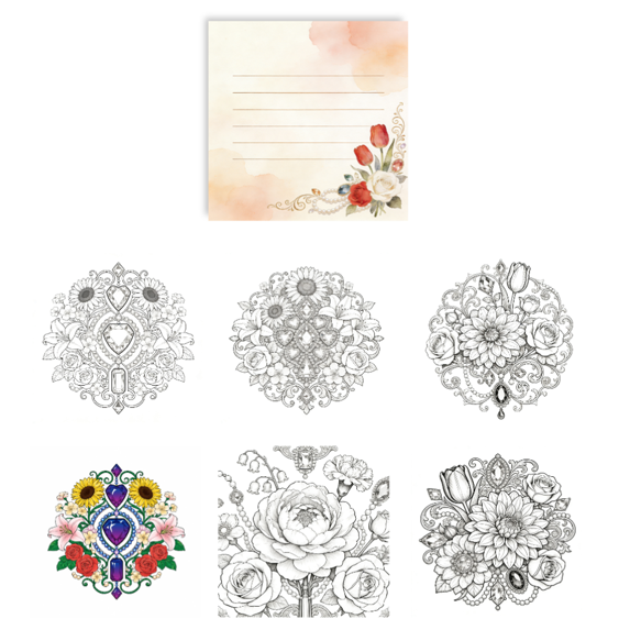 100 Pcs Original Floral Gemstone Memo: Double-Sided Coloring & Writing ...