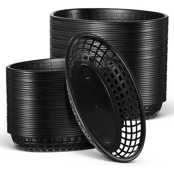 100 Pcs Oval Fast Food Baskets, 8.9" L x 5.3" W Plastic Black Bread ...