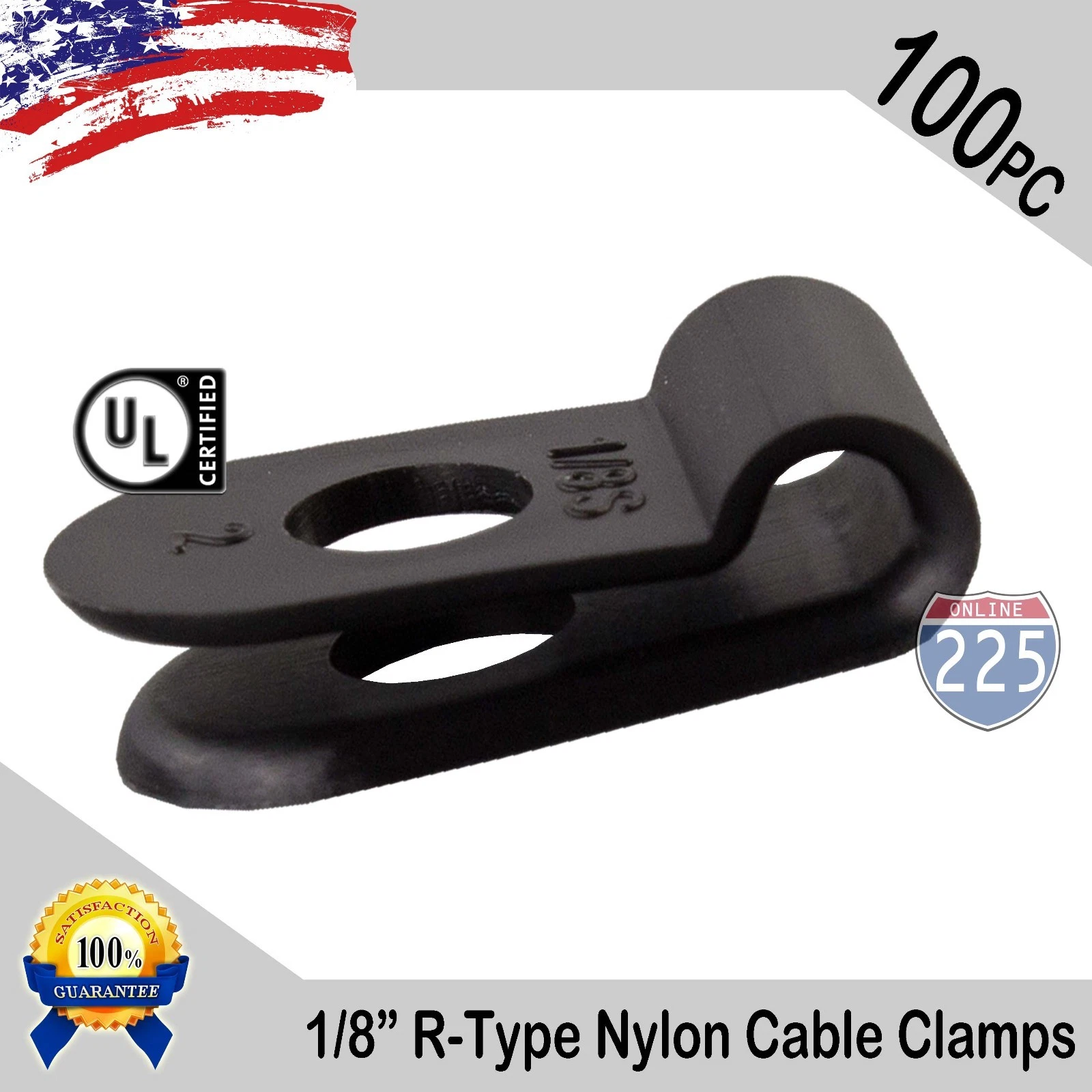 100 Pcs Pack 1/8" Inch R-Type Cable Clamps Nylon Black Hose Wire ...