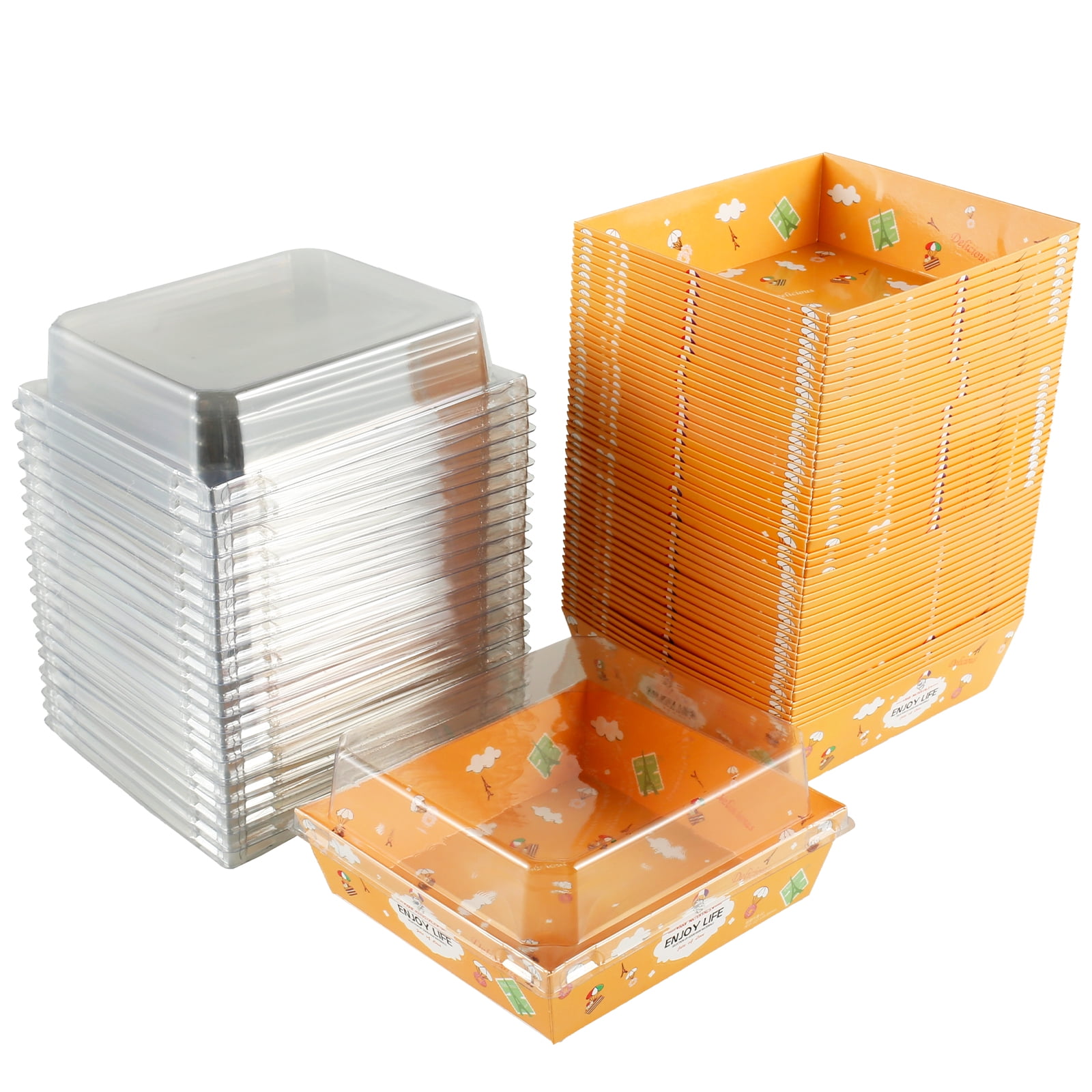 100 Pcs Paper Bakery Boxes Square Rectangle Pastry Boxes Dustproof ...