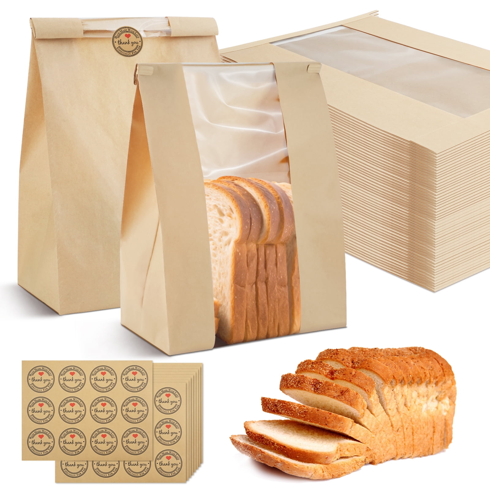 100 Pcs Paper Bread Bags for Homemade Bread, Large Paper Bakery Loaf ...