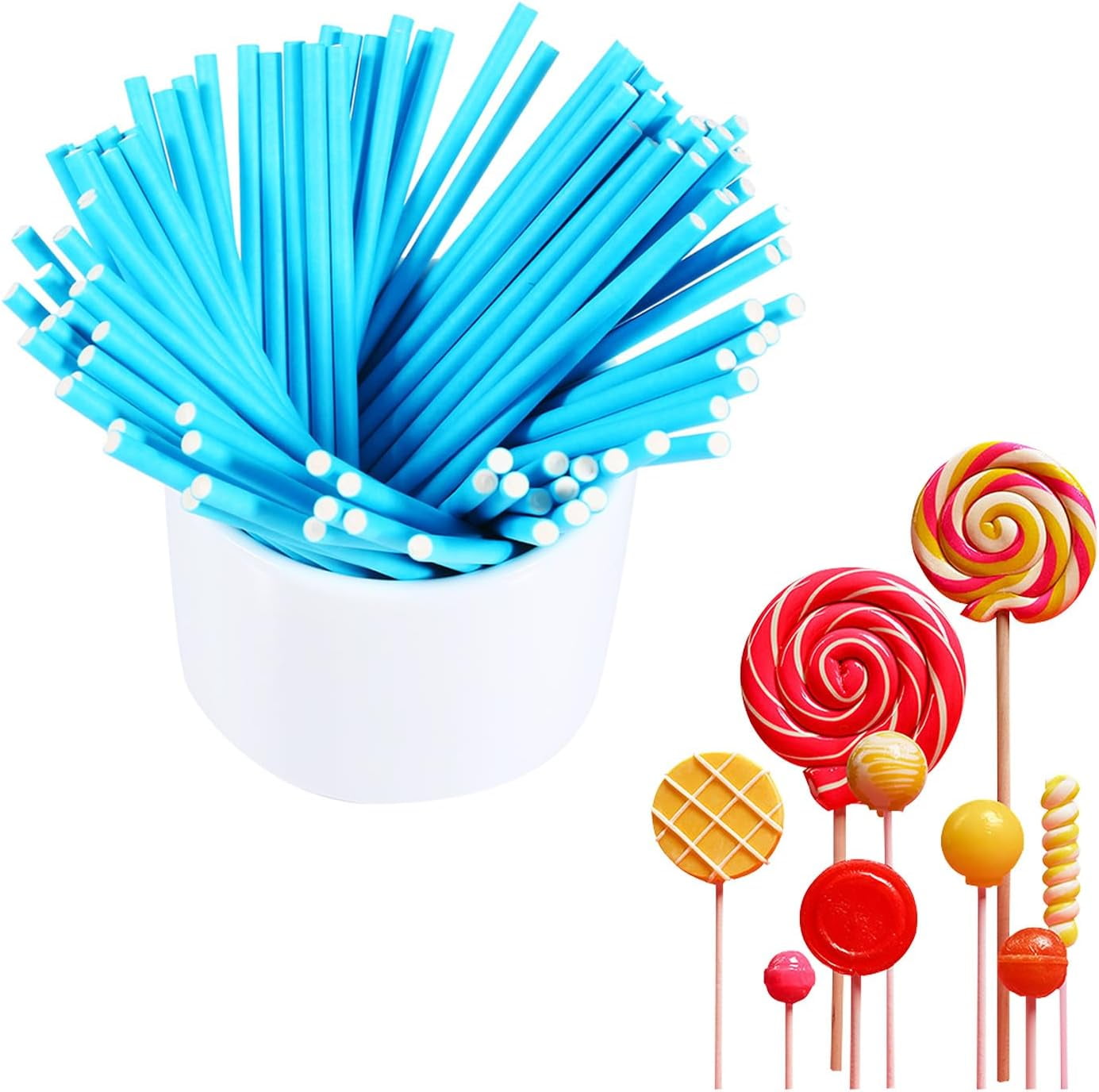 100 Pcs Paper Lollipop Sucker Sticks, 4in Blue Sucker Stick, Cake Pop Sticks, Candy Sticks For ...
