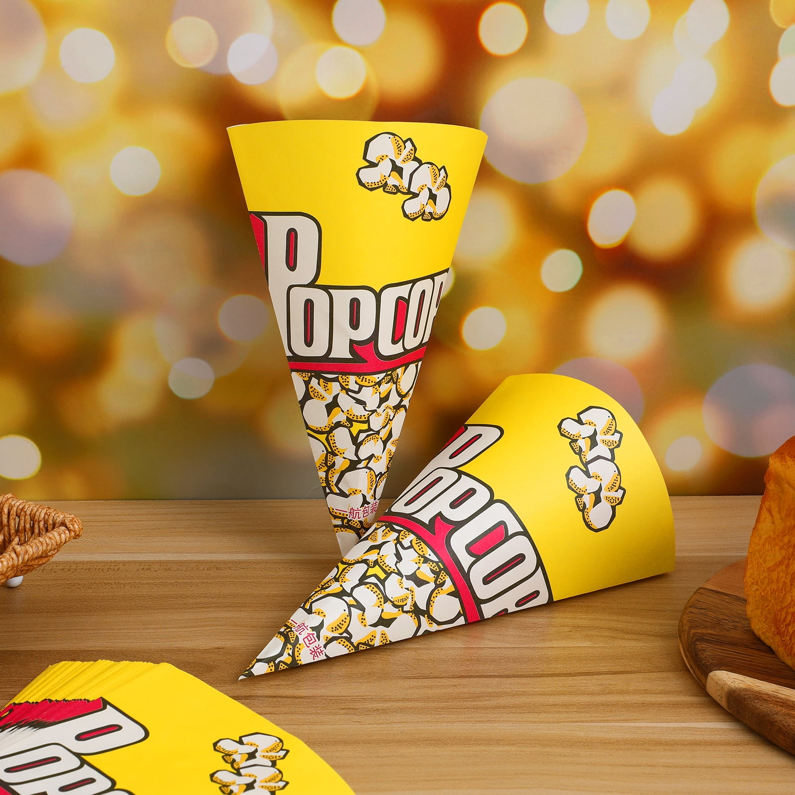 UNOMOR Cone Shaped Multi Colored Paper Popcorn Bags 100 Pcs for Candy ...