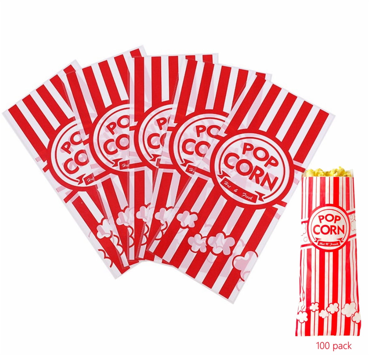 100 Pcs Paper Popcorn Bags,Flat Popcorn Bags,Popcorn Individual Serving ...