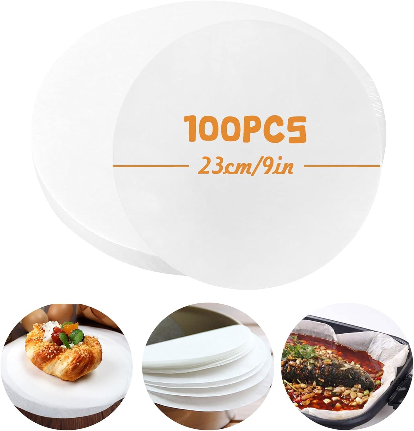 100 Pcs Parchment Baking Paper Circle, 9 Inch Round Non-Stick ...