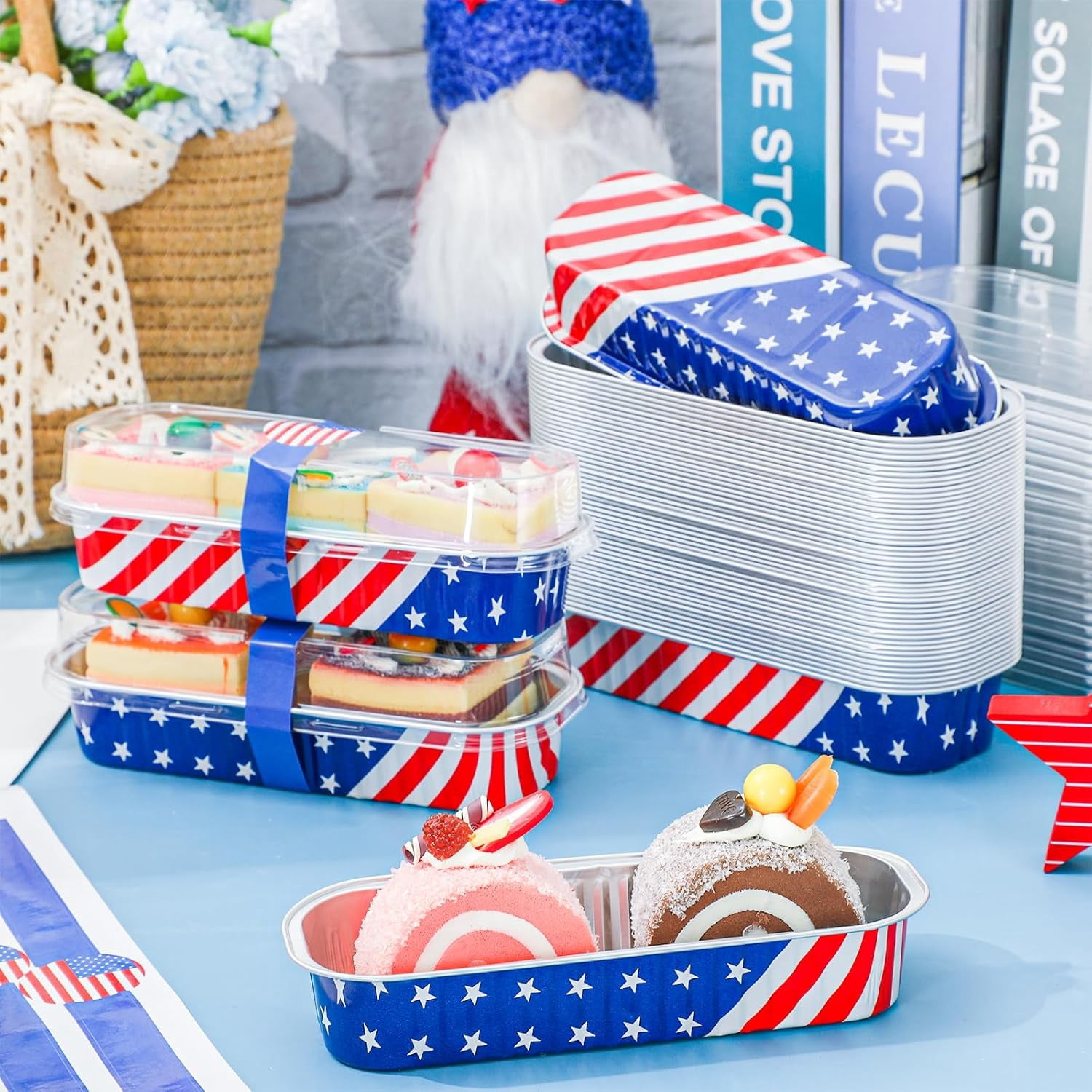 100 Pcs Patriotic Mini Loaf Pans with Lids and Forks for Muffin ...