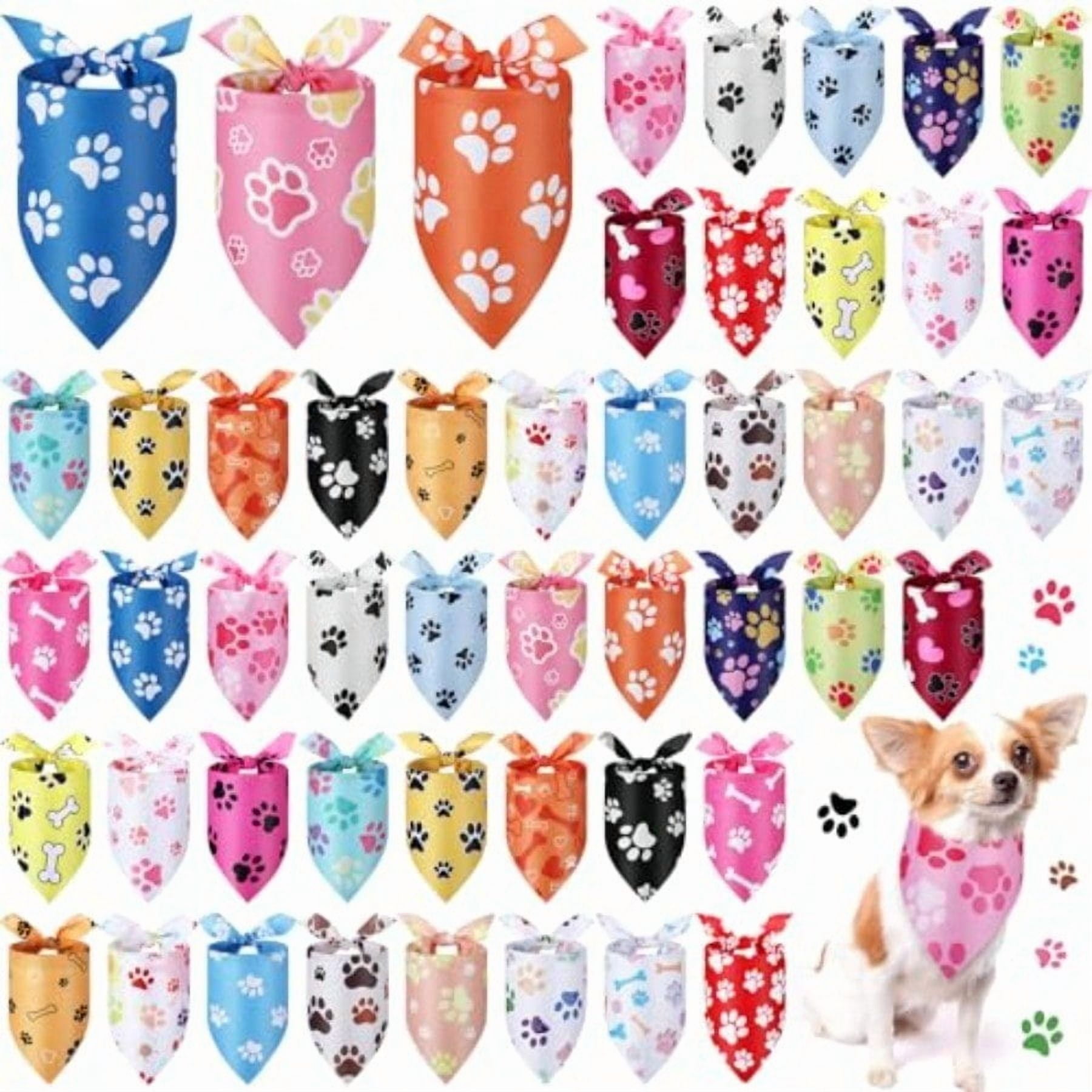 100 Pcs Paw Print Dog Bandanas Bulk Cute Footprint Bandanas for Dogs ...