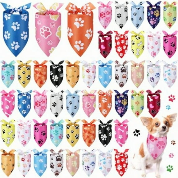 100 Pcs Paw Print Dog Bandanas Bulk Cute Footprint Bandanas for Dogs ...