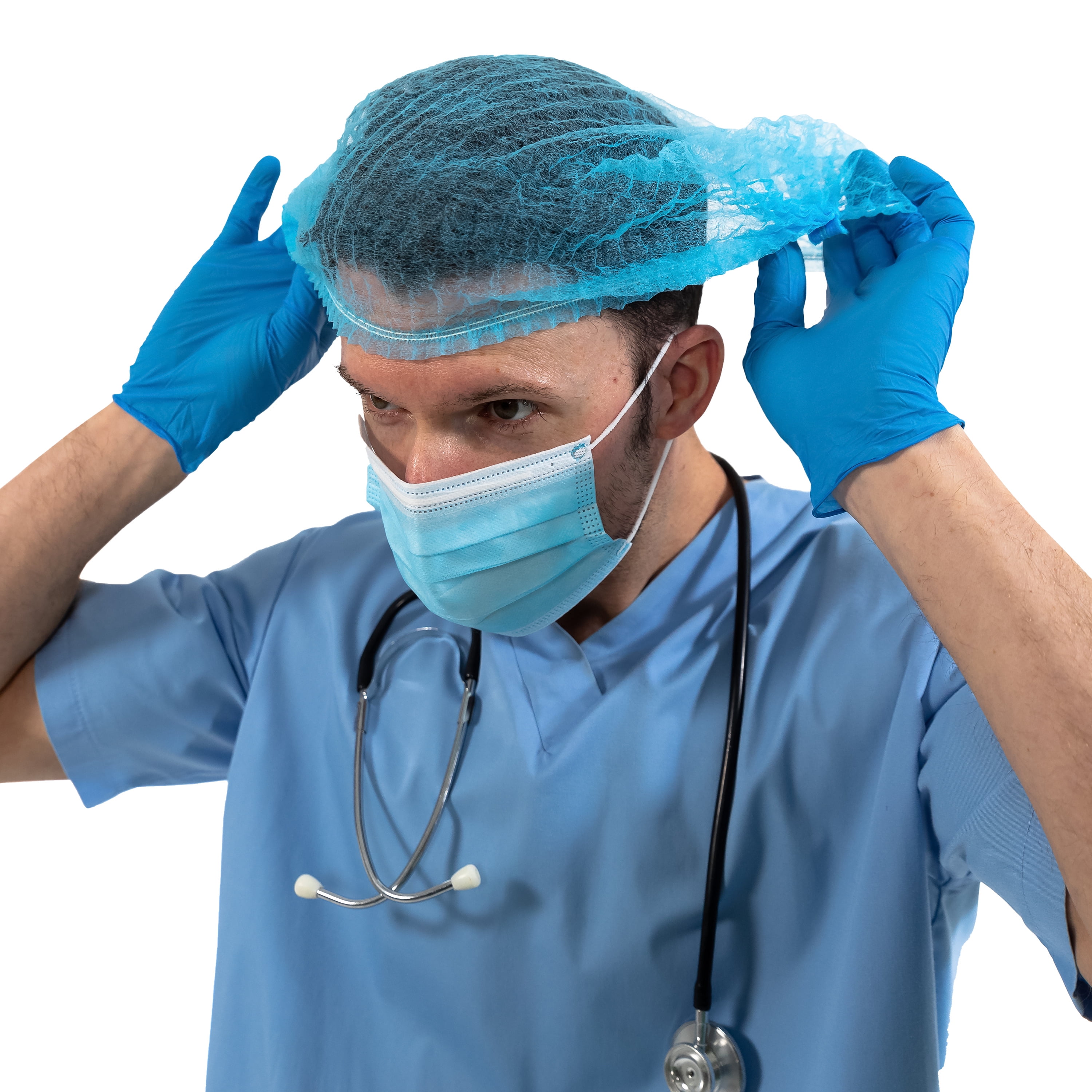 100 Pcs - Pentagon Safety Blue Disposable Bouffant Hair Nets/Caps ...