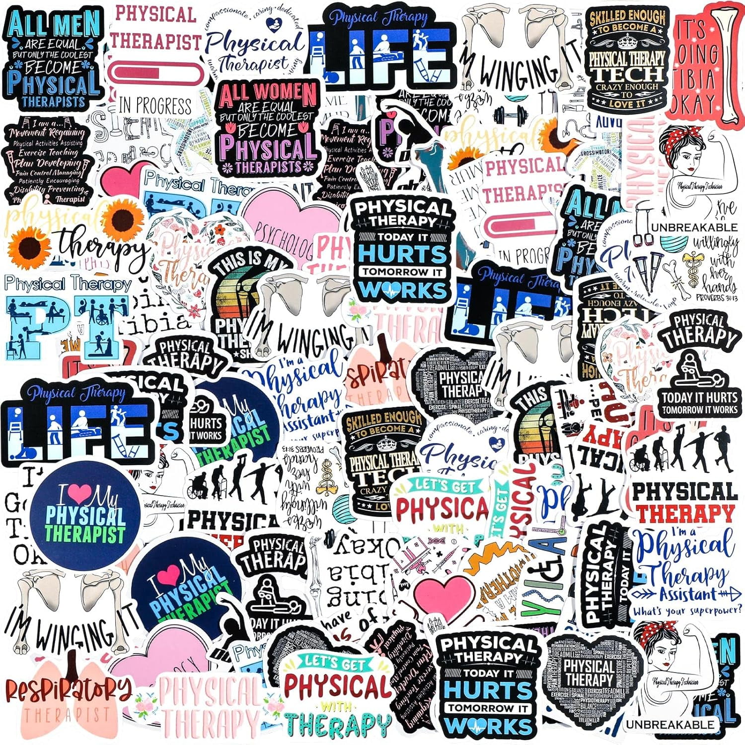 100 Pcs Physical Therapy Stickers Water Bottles Stickers,PT Life ...