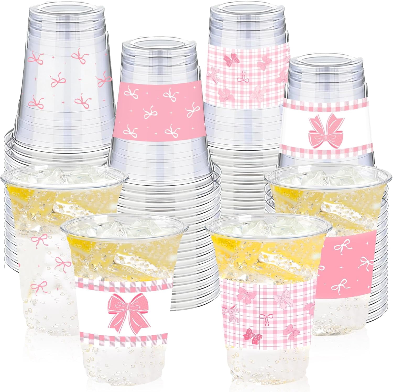 100 Pcs Pink Bow Birthday Decoration Cups,16 oz Coquette Plastic ...
