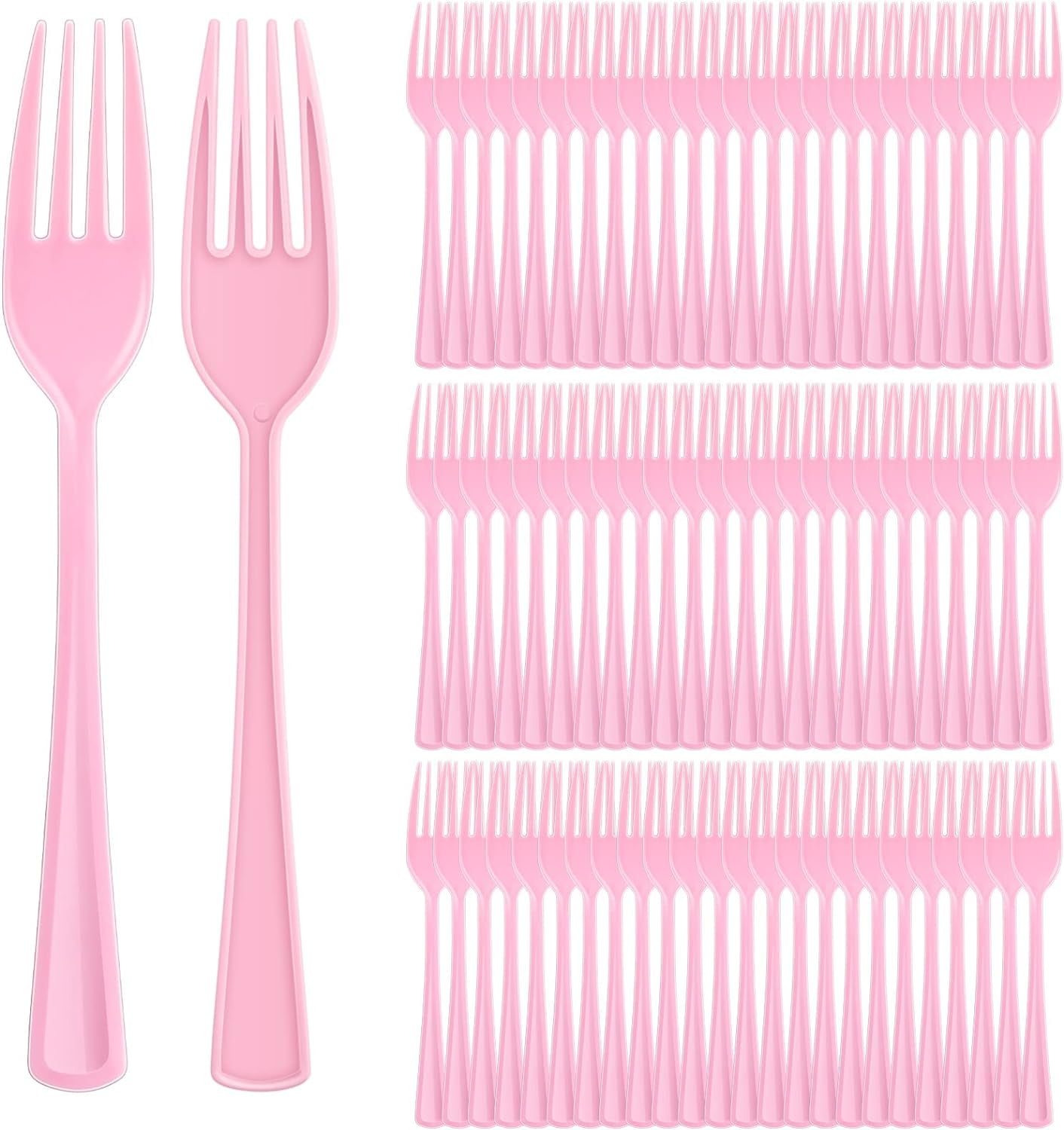 100 Pcs Pink Plastic Forks Pink Forks 7.3 Inch Heavy Duty Cutlery ...