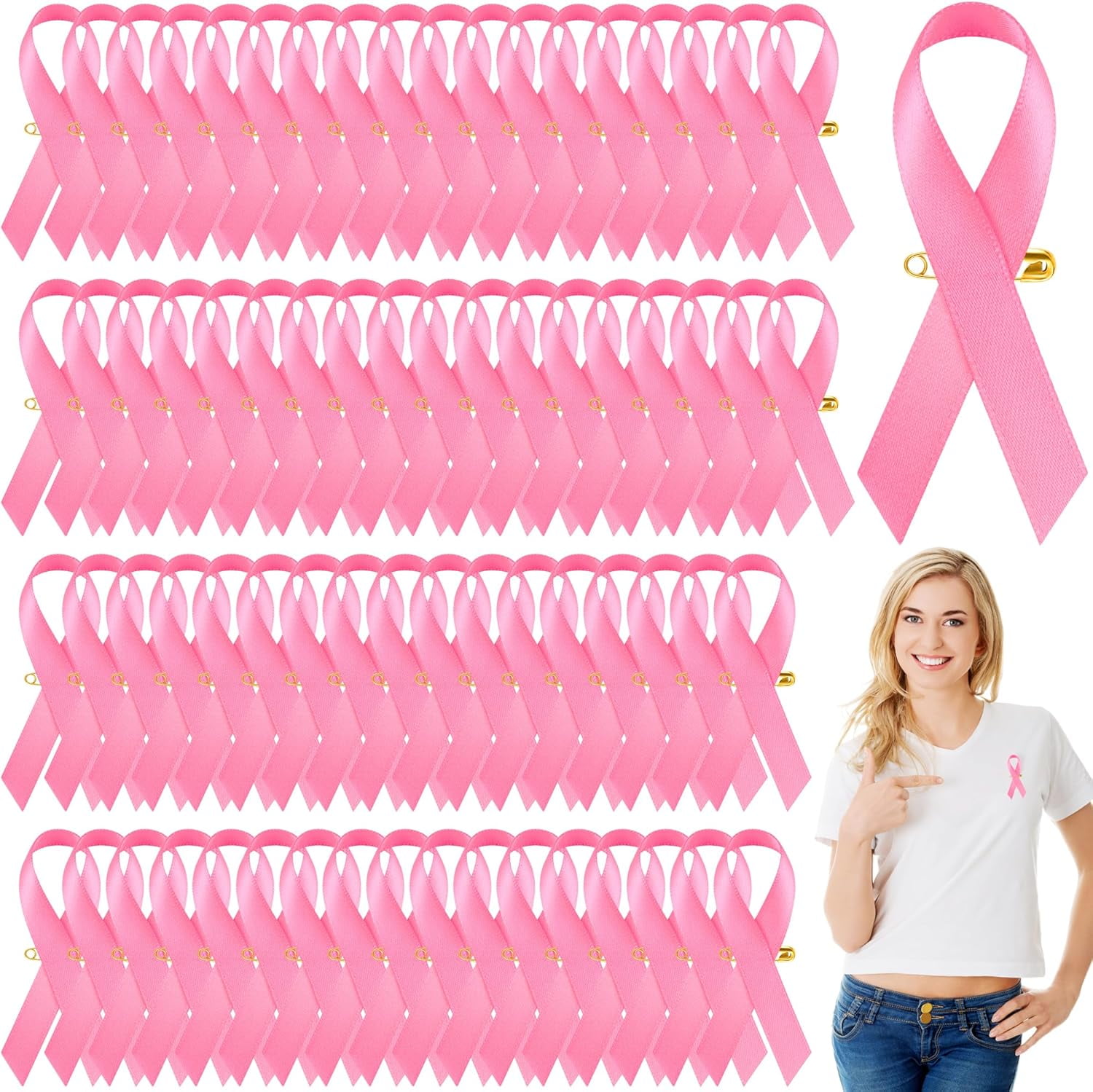 100 Pcs Pink Ribbon Pins Bulk Breast Cancer Awareness Month Pins ...