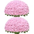 100 Pcs Pink Roses, Fake Roses Artificial Velet Flowers for Valentines ...
