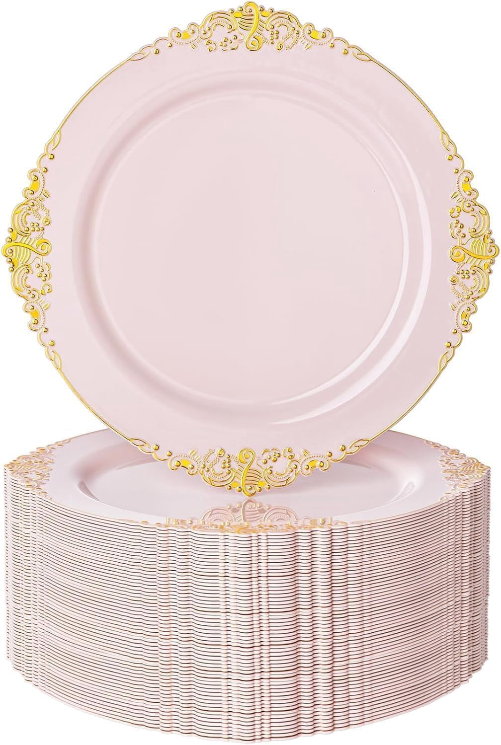 100 Pcs Pink and Gold 10.25 Inch Disposable Plastic Plates - Walmart.com