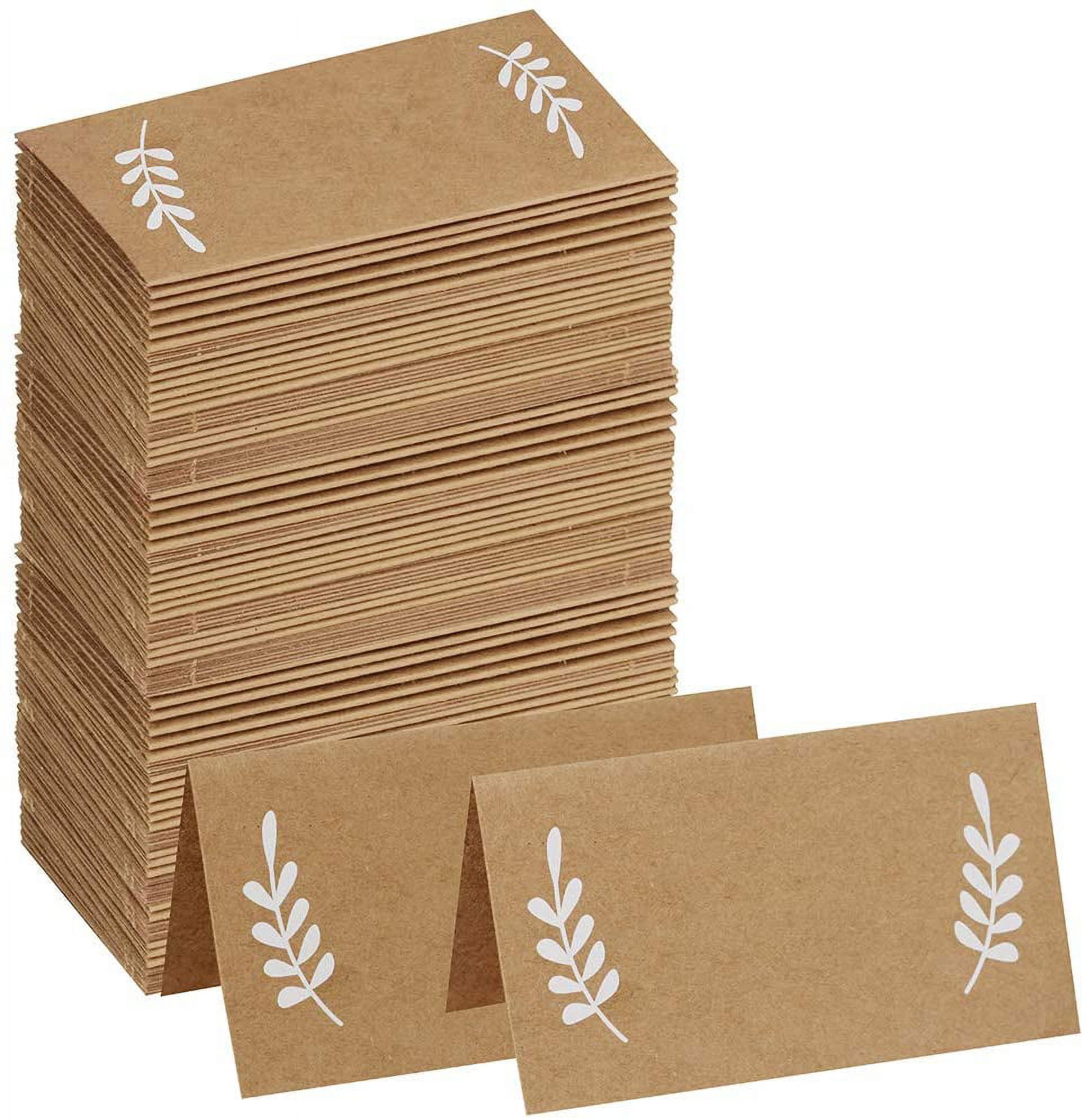 100 Pcs Place Cards with White Laurel Leaves Kraft Paper Cards Rustic ...