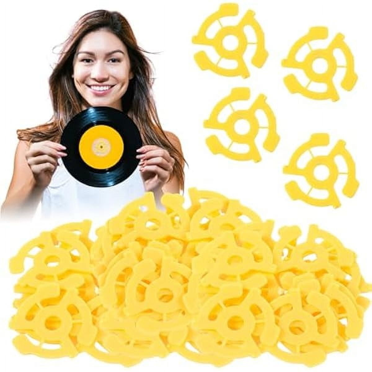 100 Pcs Plastic 45 Record Adapters Yellow Flat 45 RPM Record Adaptor ...