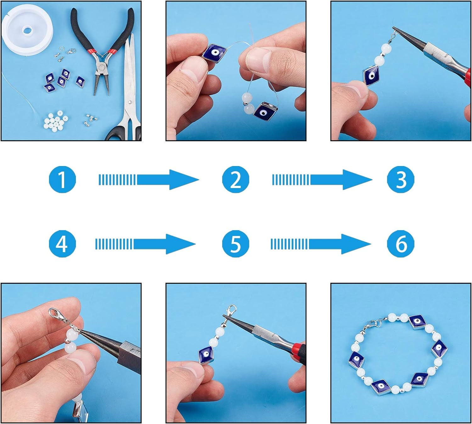 100 Pcs Plastic Enamel Evil Eye Beads Rhombus Evil Eyes Blue Beads ...