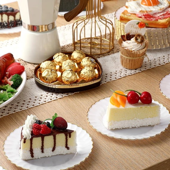 100 Pcs Plastic Plates with Gold Trim 6'' Small Round Disposable ...