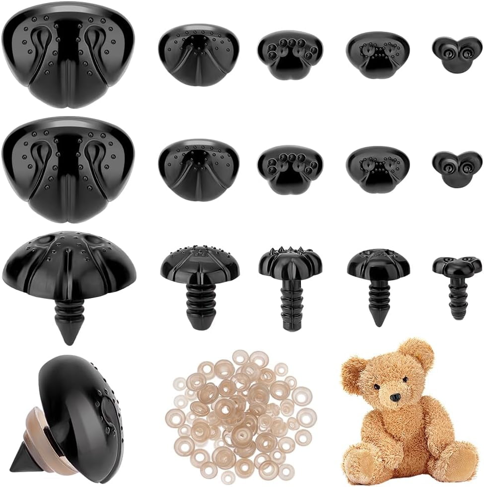 100 Pcs Plastic Safety Noses 5 Styles Black Plastic Noses Craft Nose ...
