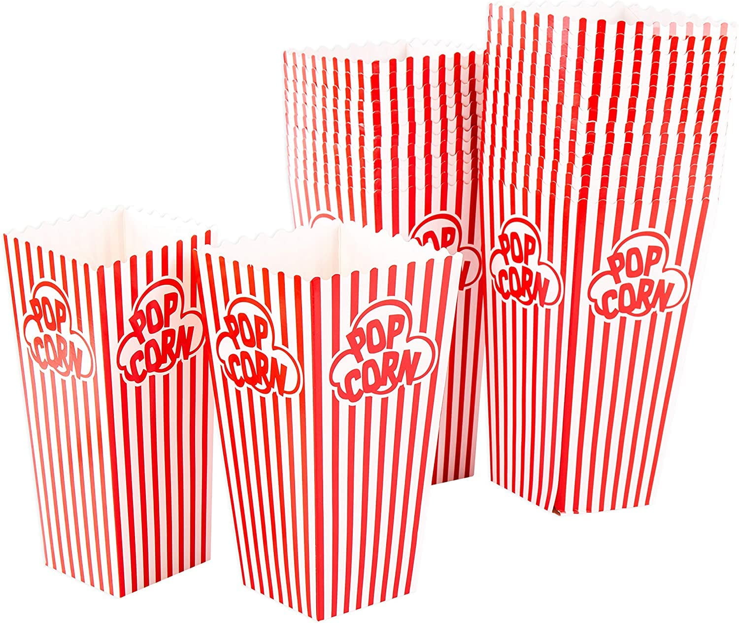 100 Pcs Popcorn Boxes, Red and White Striped Paper Containers for Movie ...