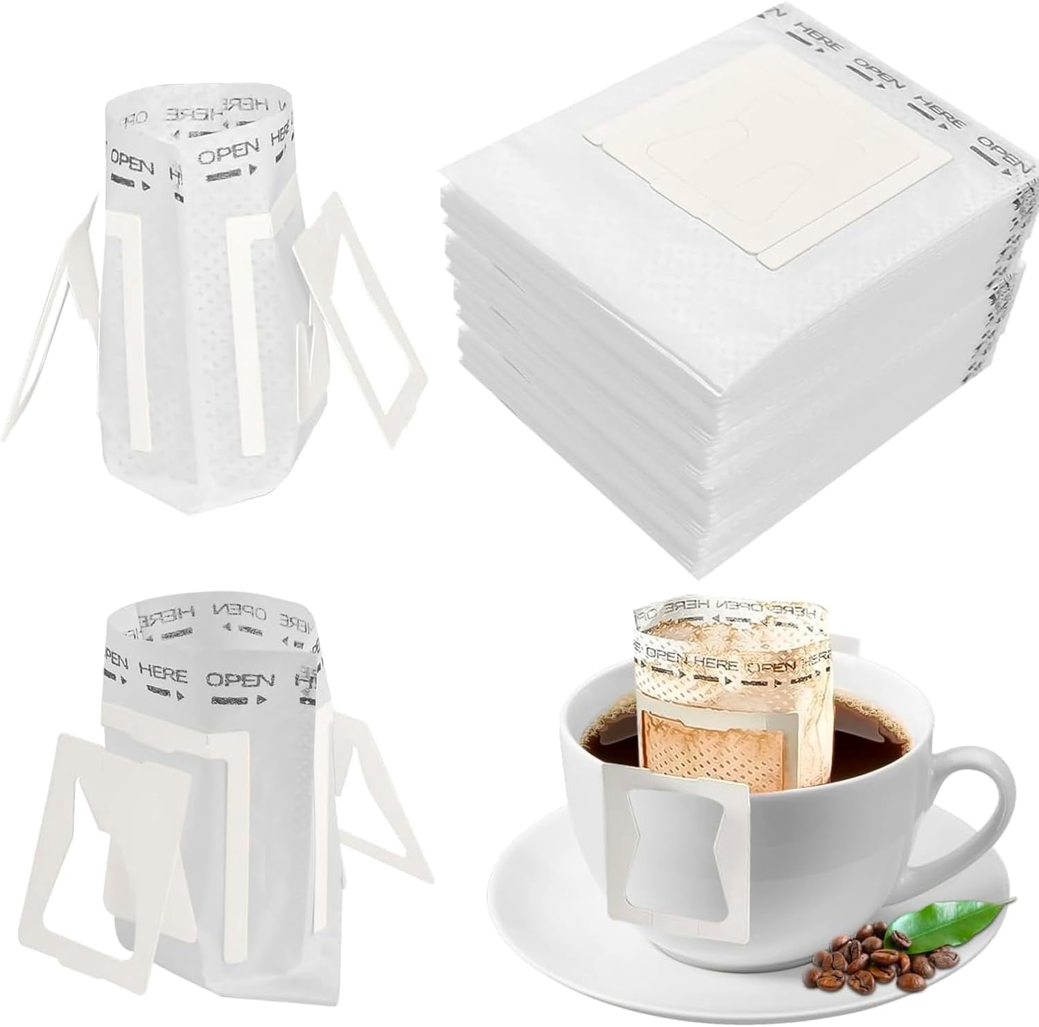 100 Pcs Premium Coffee Filter Paper Bags Disposable Single Serve Drip ...