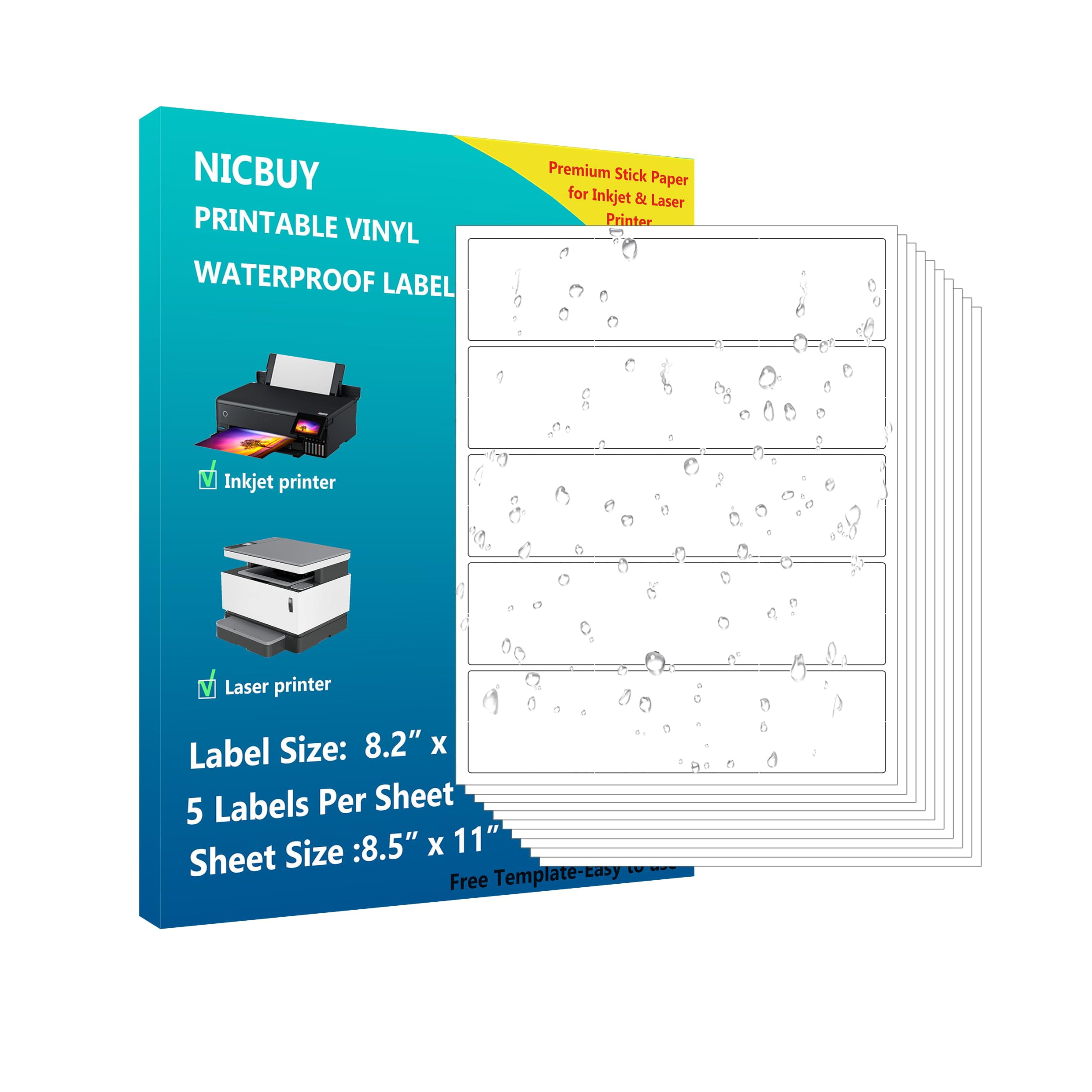 100 Pcs Printable Waterproof Labels, 8.2x2 Inch Glossy Vinyl Stickers ...