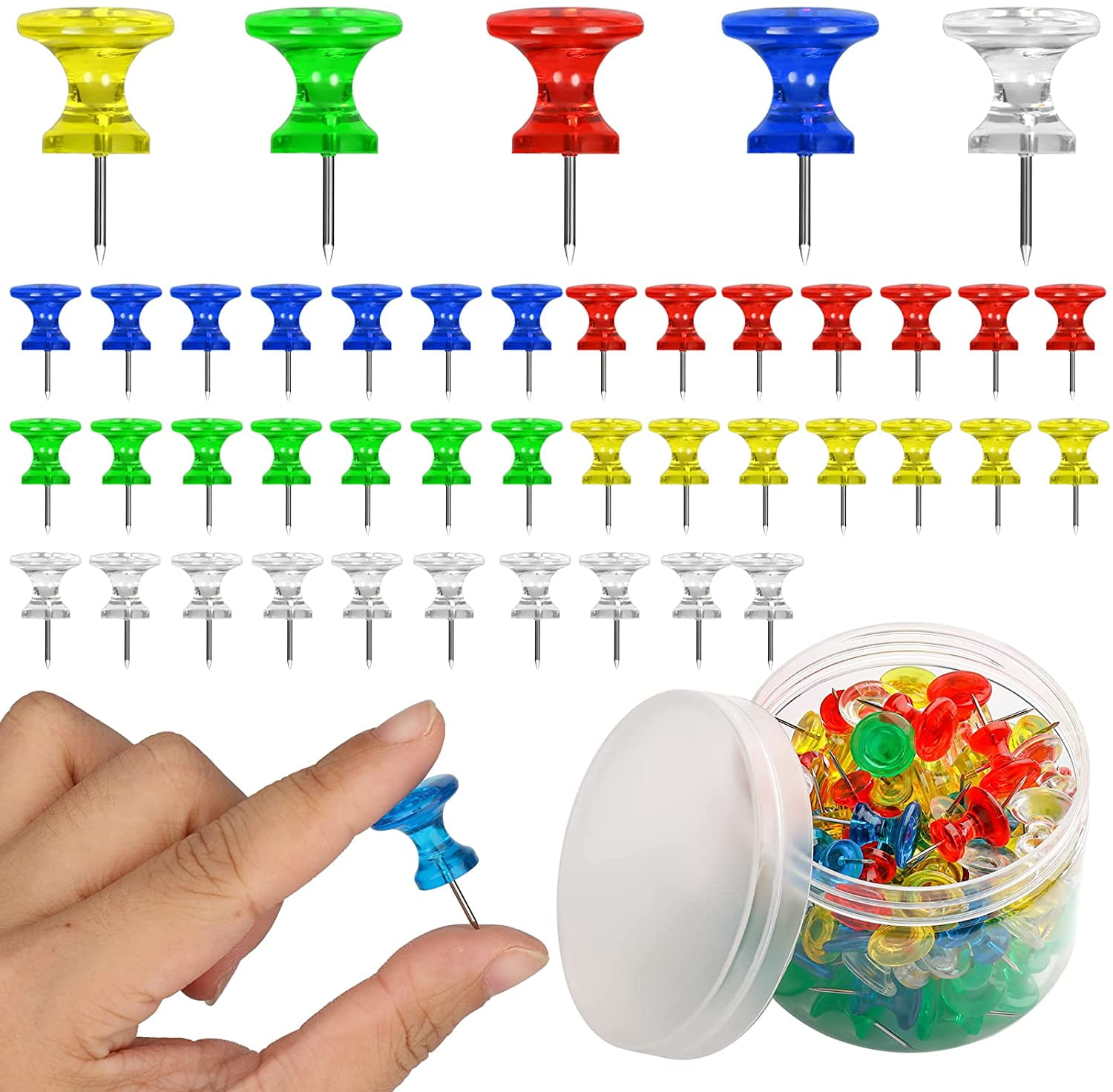 100 Pcs Push Pins, 1 Inch Plastic Thumb Tacks with Steel Point ...