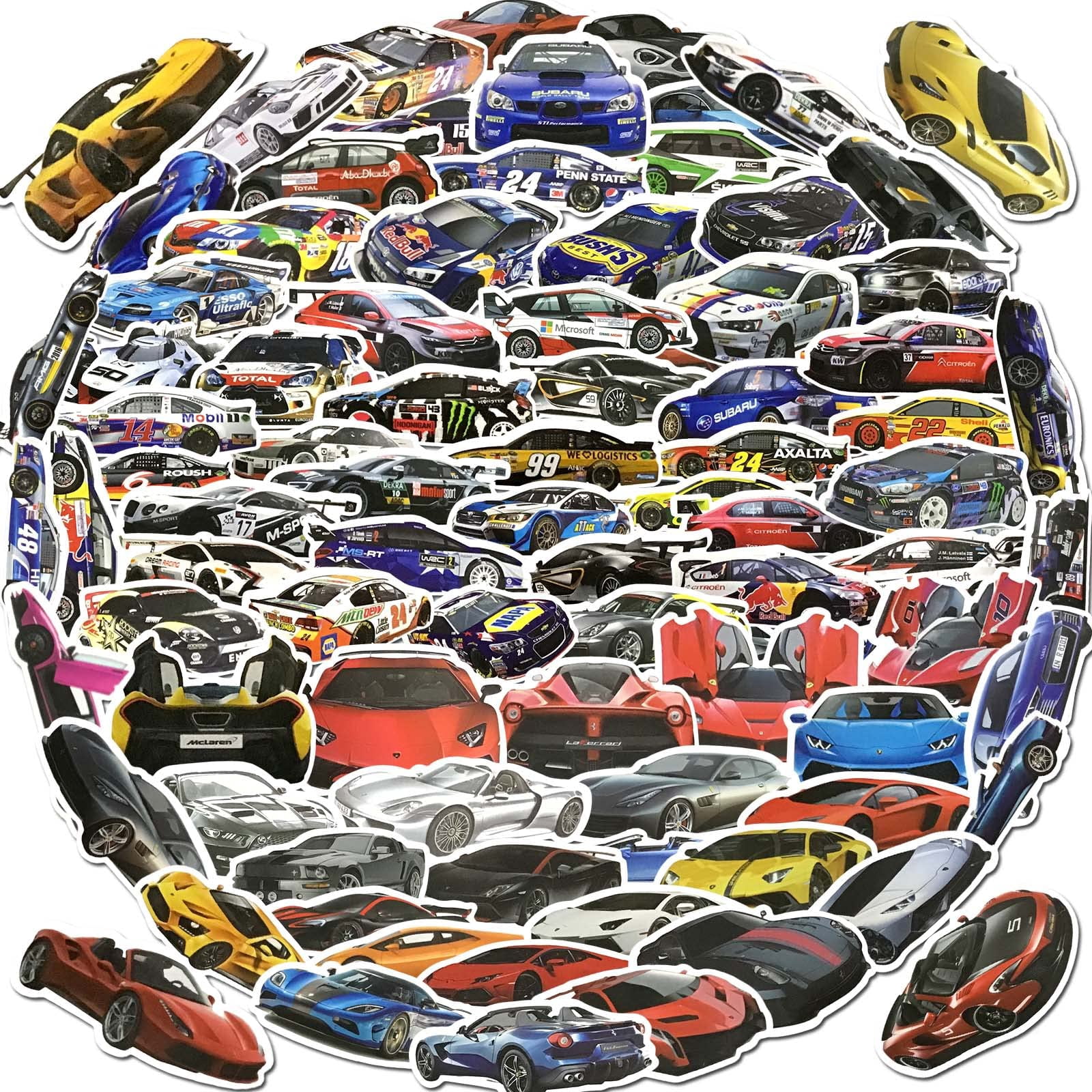 100 Pcs Racing Car Stickers, Cool Sports Car Stickers for Water Bottle ...