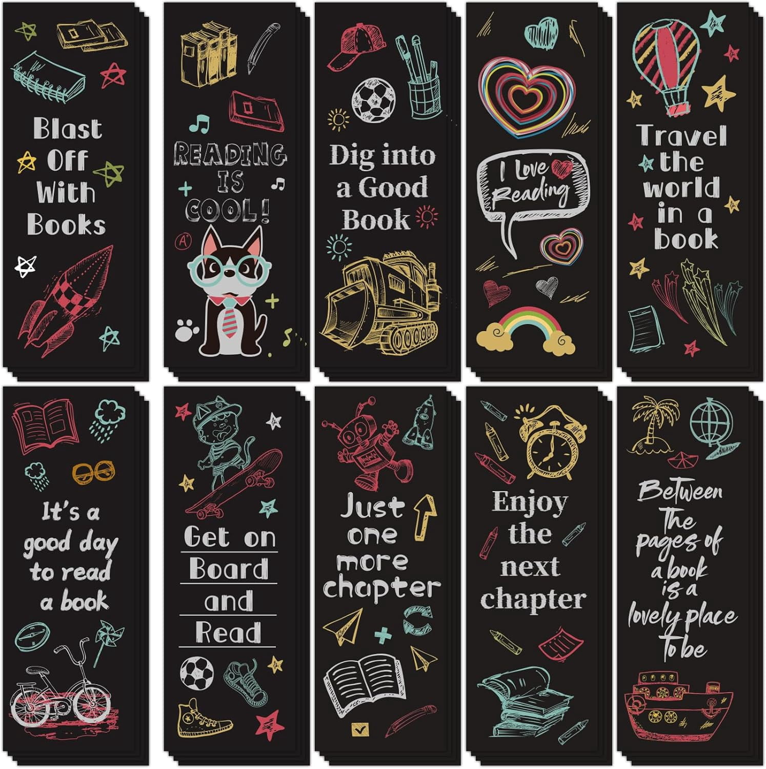 100 Pcs Reading Rocks Bookmarks Rockets Design Bookmarks 7×2.5-inch ...