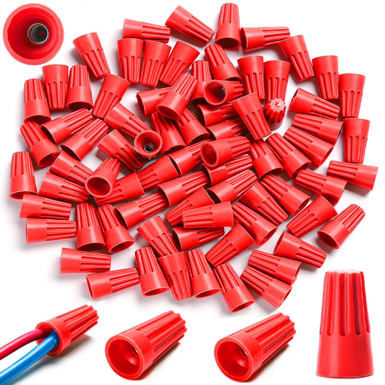 100 Pcs Red 15 5x26mm Electrical Wire Connectors Screw Terminals Twist Nuts Caps Wire