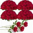 100 Pcs Red Artificial Velvet Silk Roses with Stems for Wedding ...