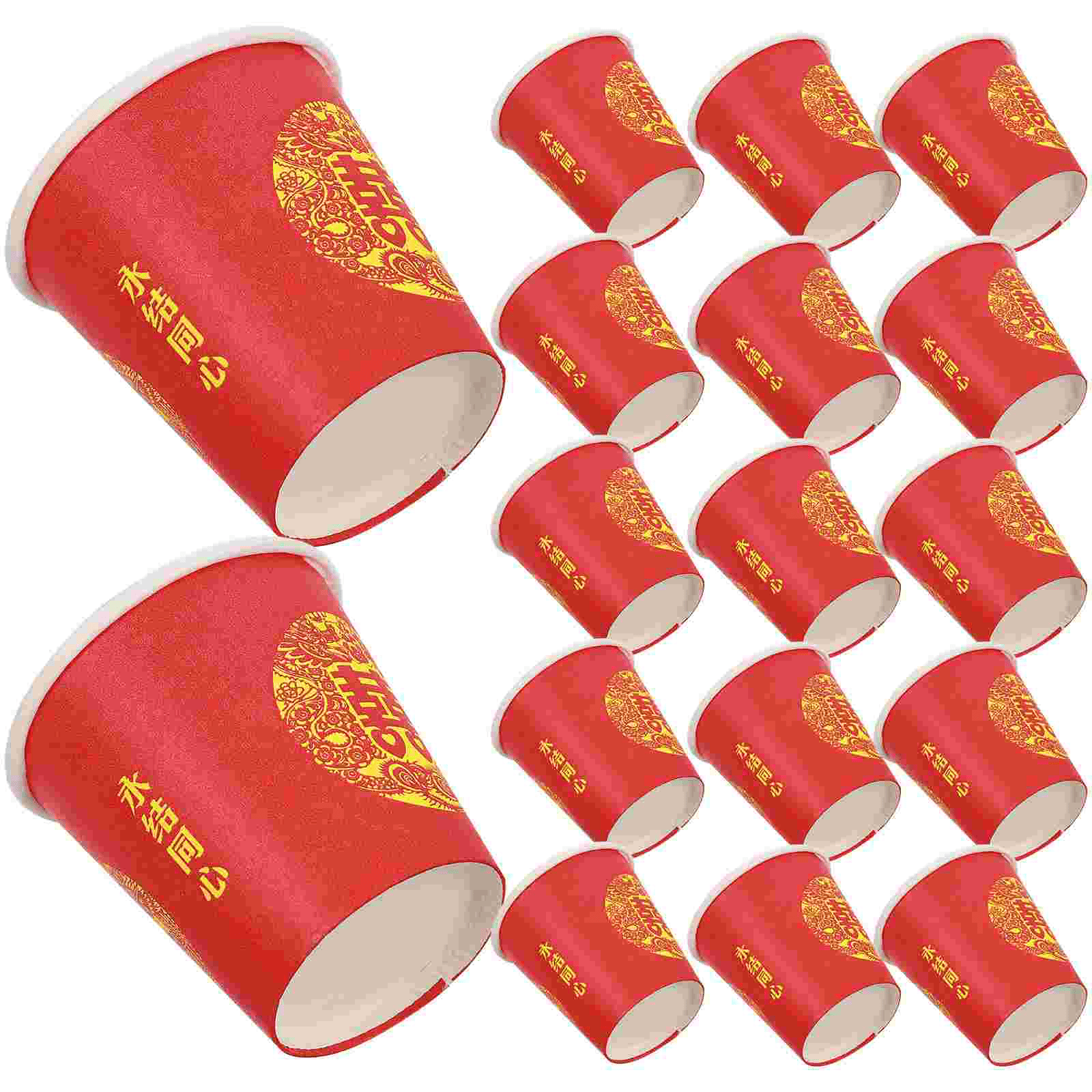 100 Pcs Red Double Happiness Glass Wedding Banquet Cups Water Drinking Party Teacups Paper ...