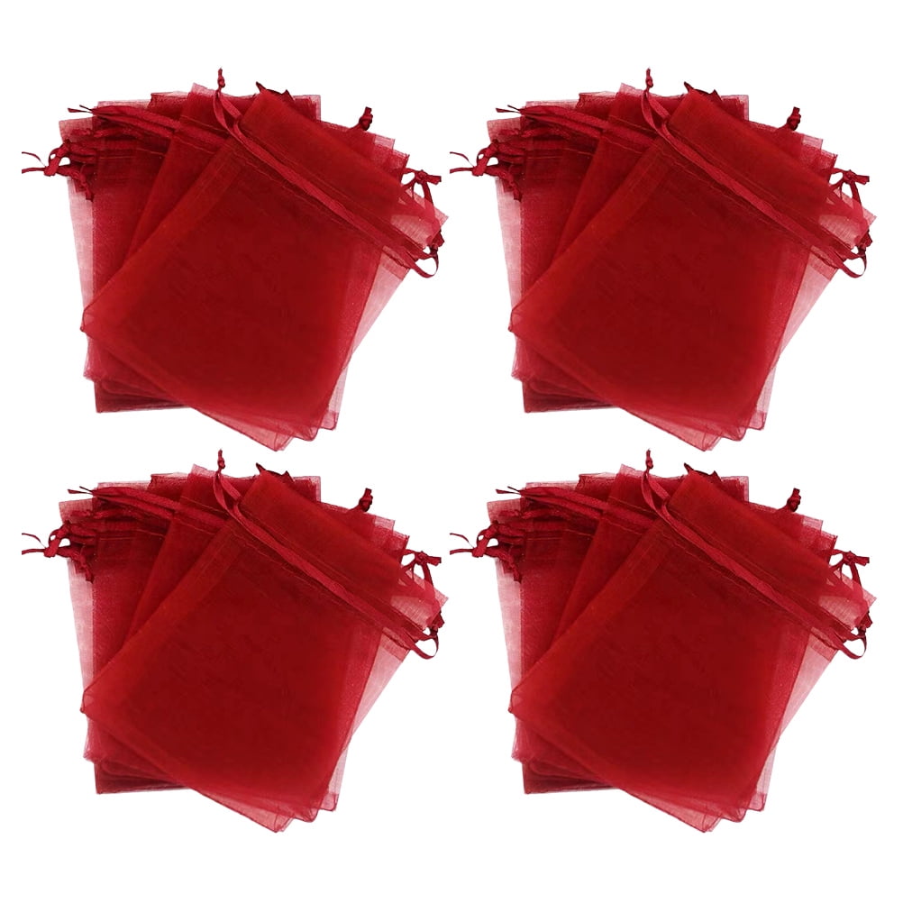 100 Pcs Red Drawstring Pouch Organza Bags 3x4 Wedding Sugar Gauze Gifts ...