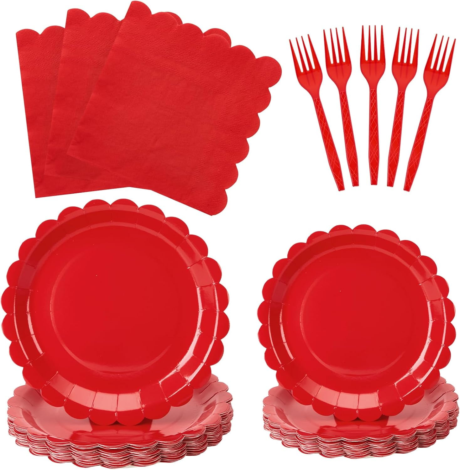 100 Pcs Red Paper Plates and Napkins, Red Party Supplies Include ...