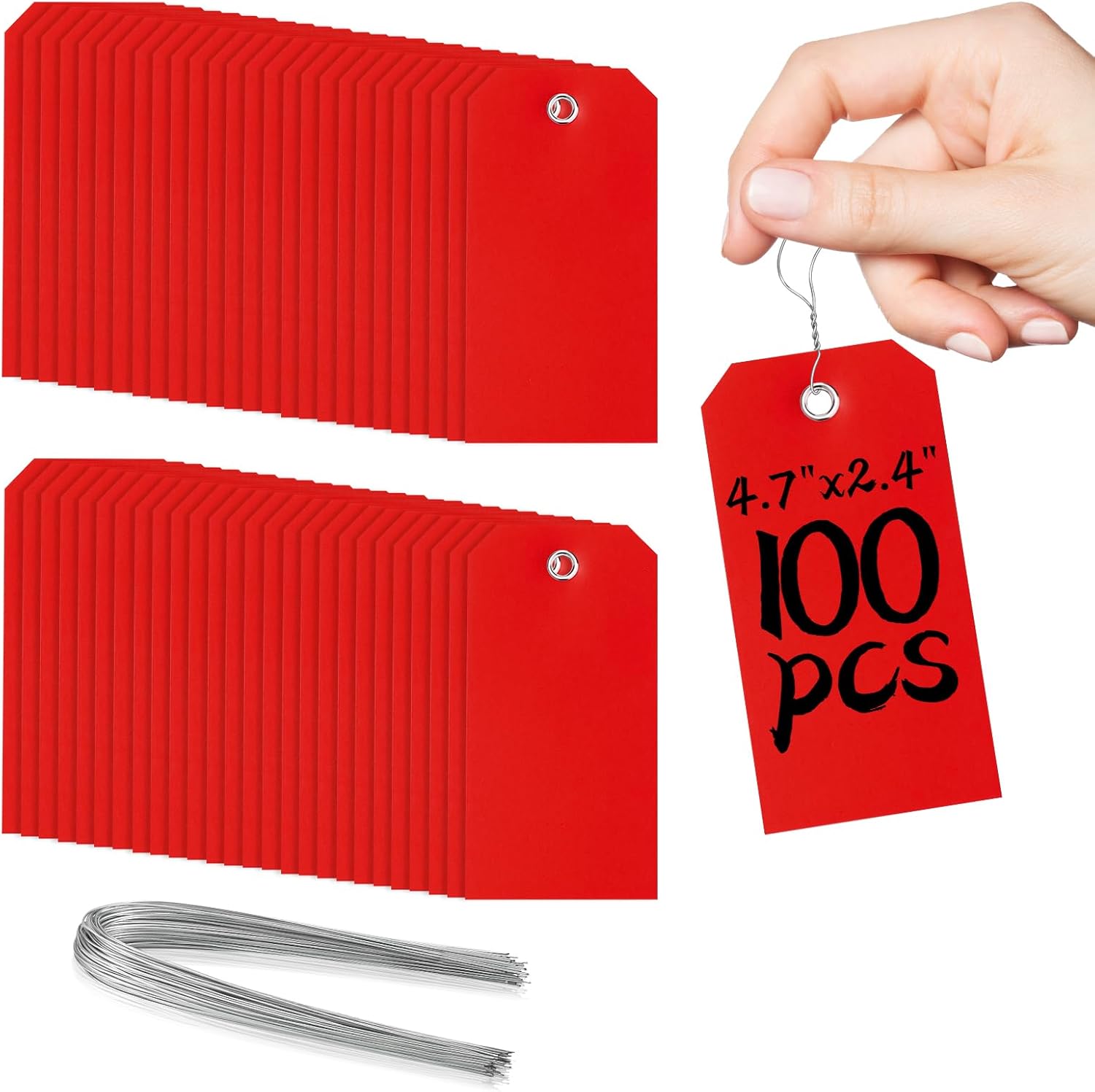 100 Pcs Red Tags with String Blank Shipping Tags with Metal Wire ...