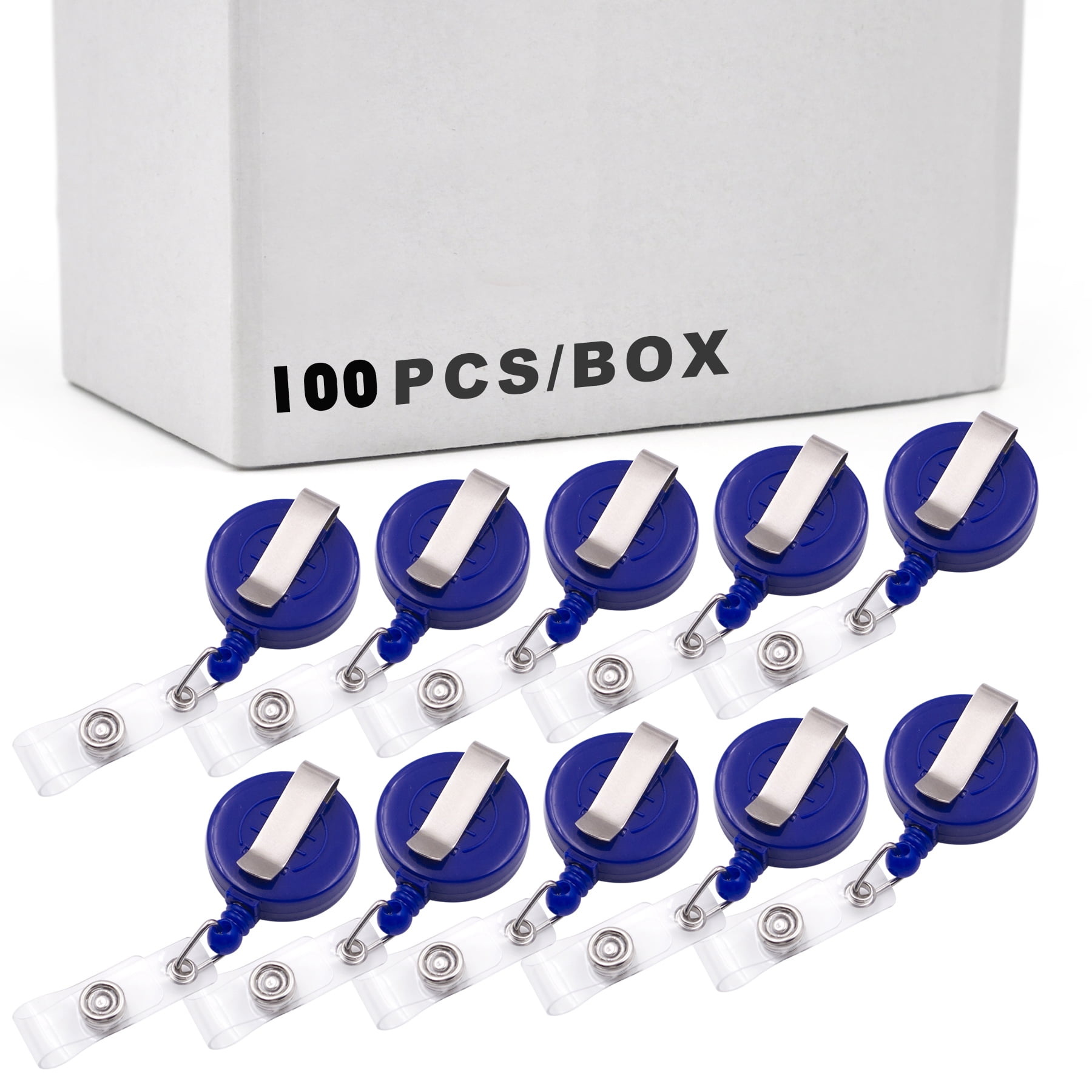 100 Pcs Retractable BLUE Badge Reel With Belt Clip For Key IDs ...