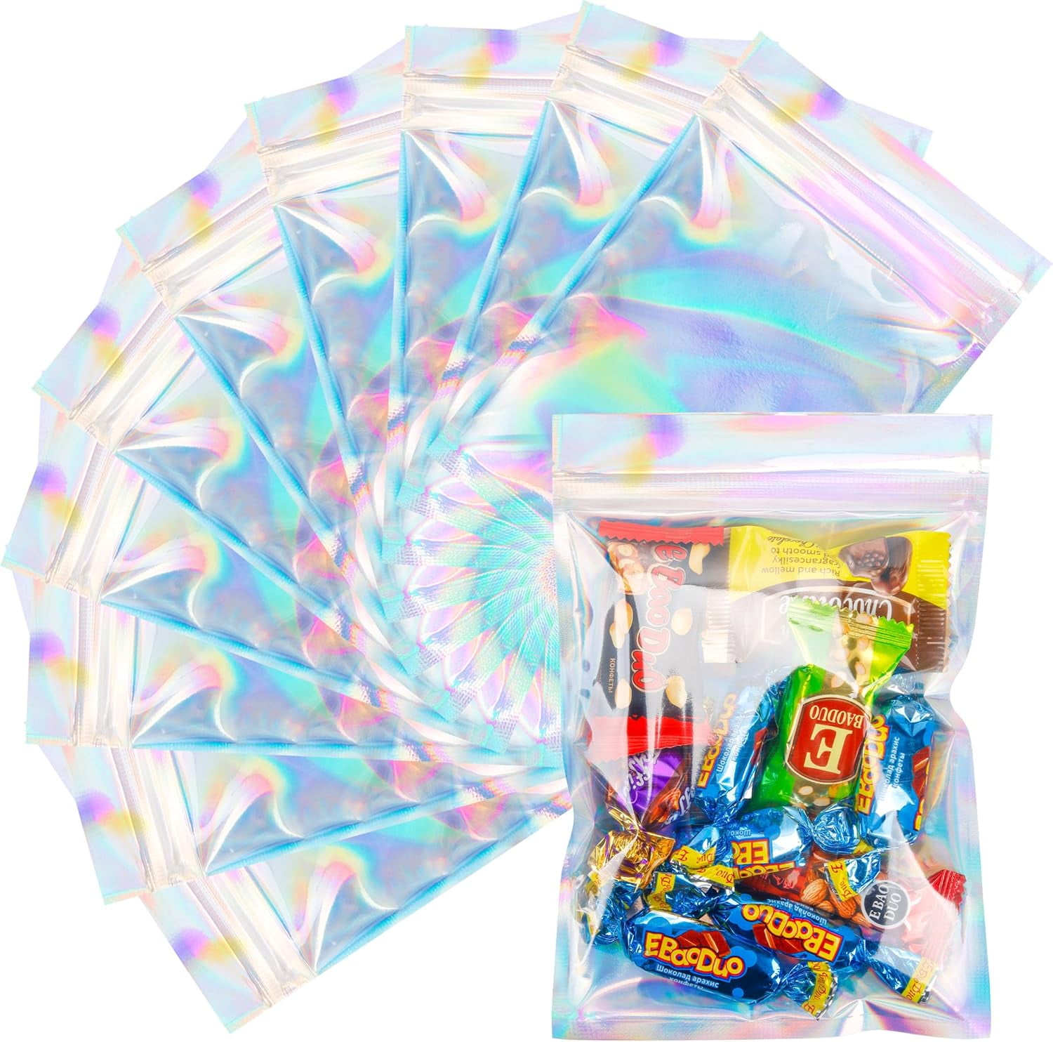 100 Pcs Reusable Aluminium Foil & Polyethylene Holographic Bags with ...