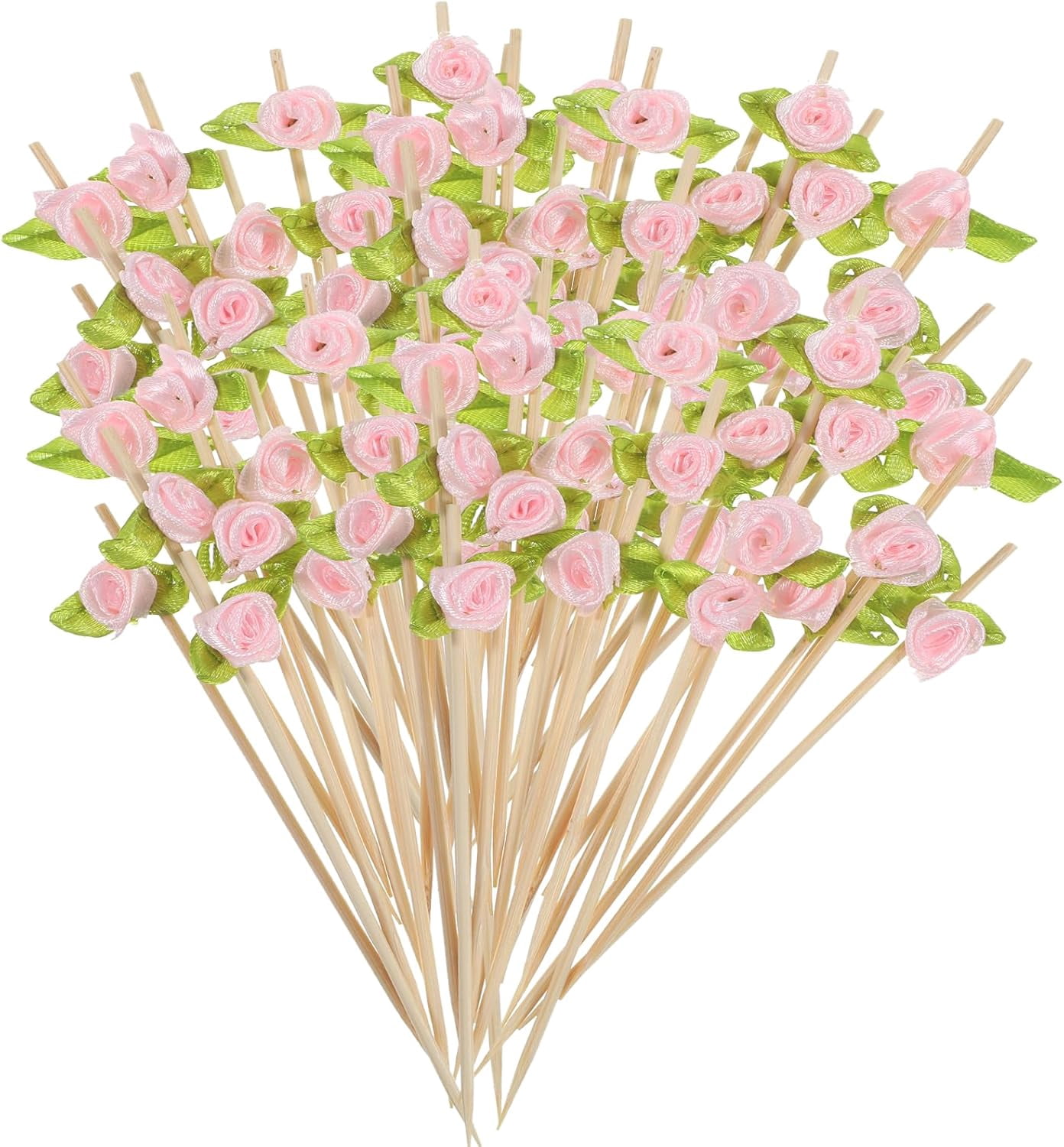 100 Pcs Rose Flower Cocktail Picks 4.7 Inch Valentine Decorations ...
