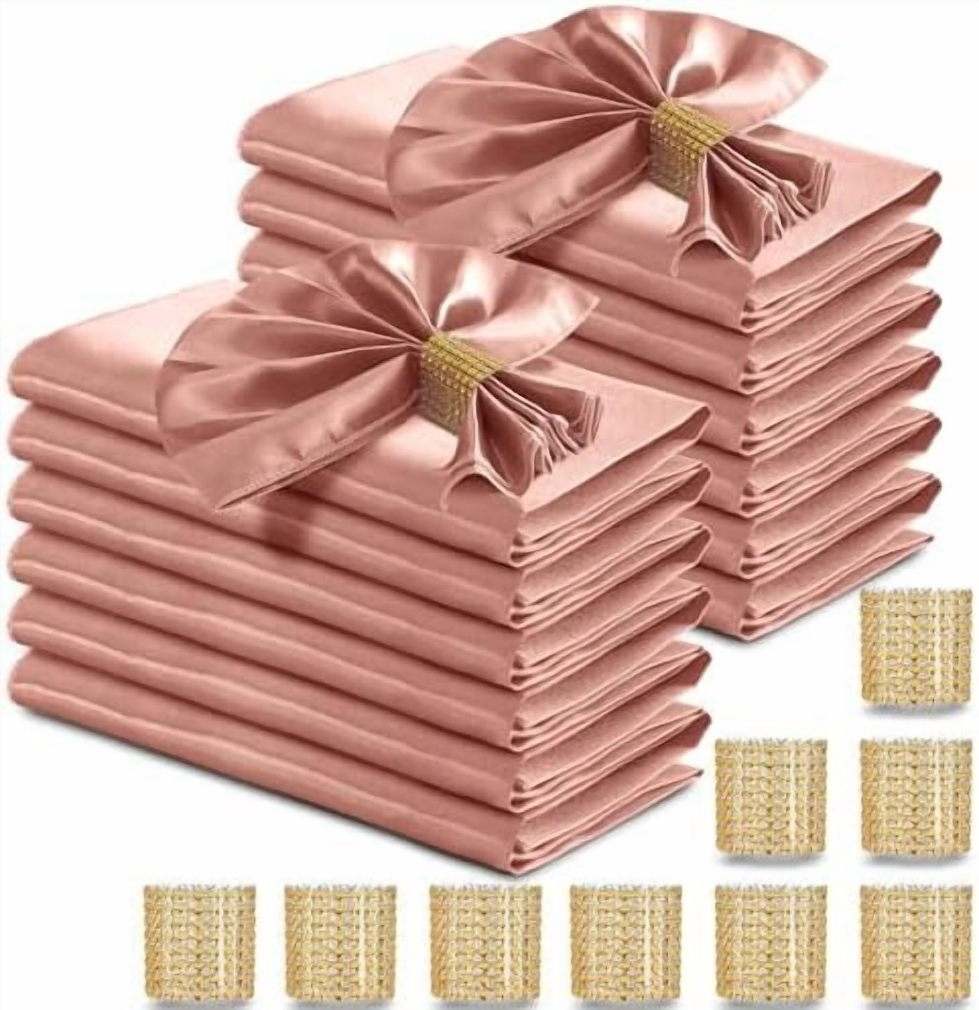 100 Pcs Rose Gold Satin Napkins and Napkin Rings Set, 17 x 17 Inch ...