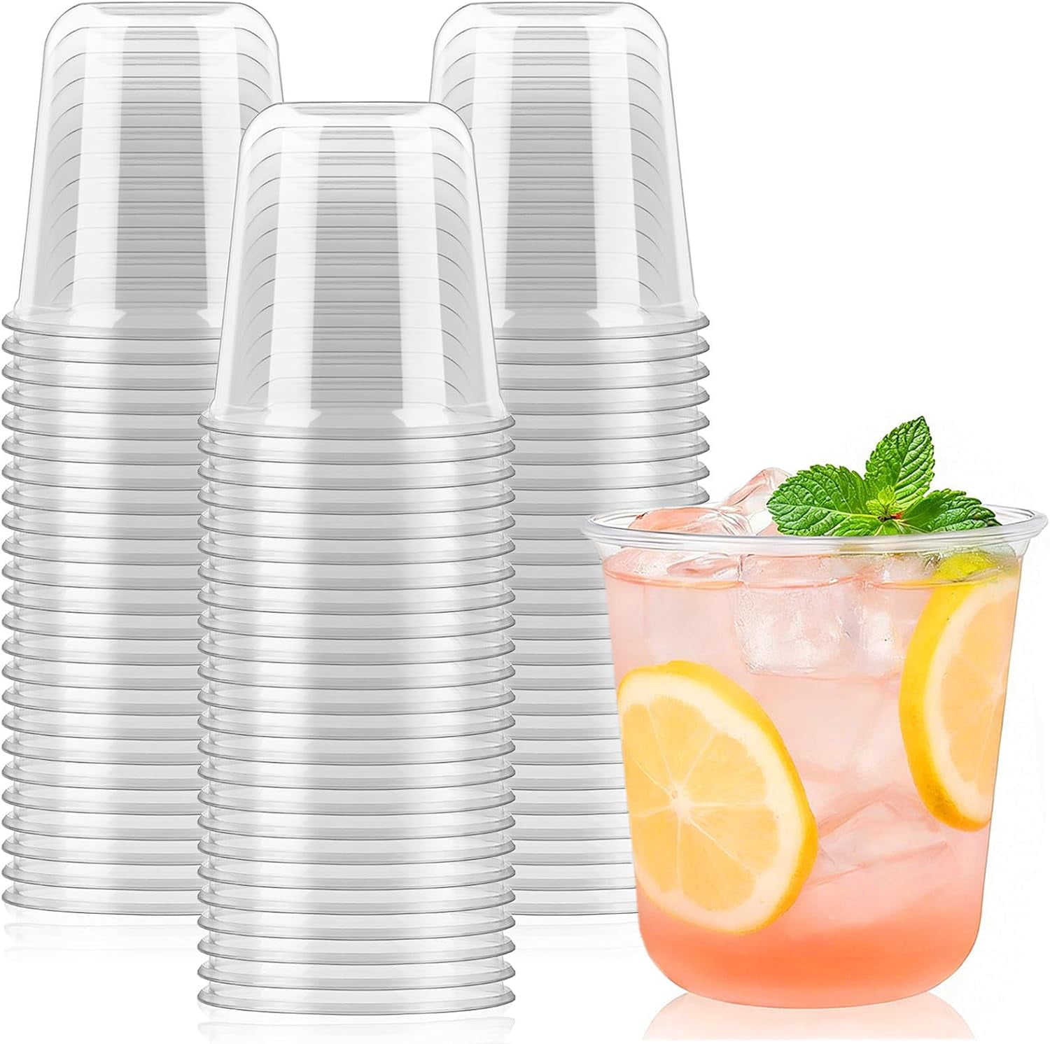 100 Pcs Round Bottom Plastic Cups 12 oz Disposable Stemless Wine ...