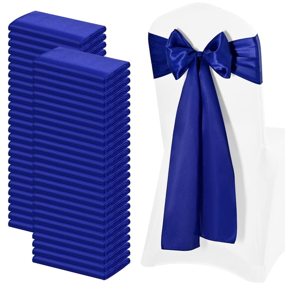 100 Pcs Royal Blue Satin Chair Sashes Bows For Wedding Banquet Event ...