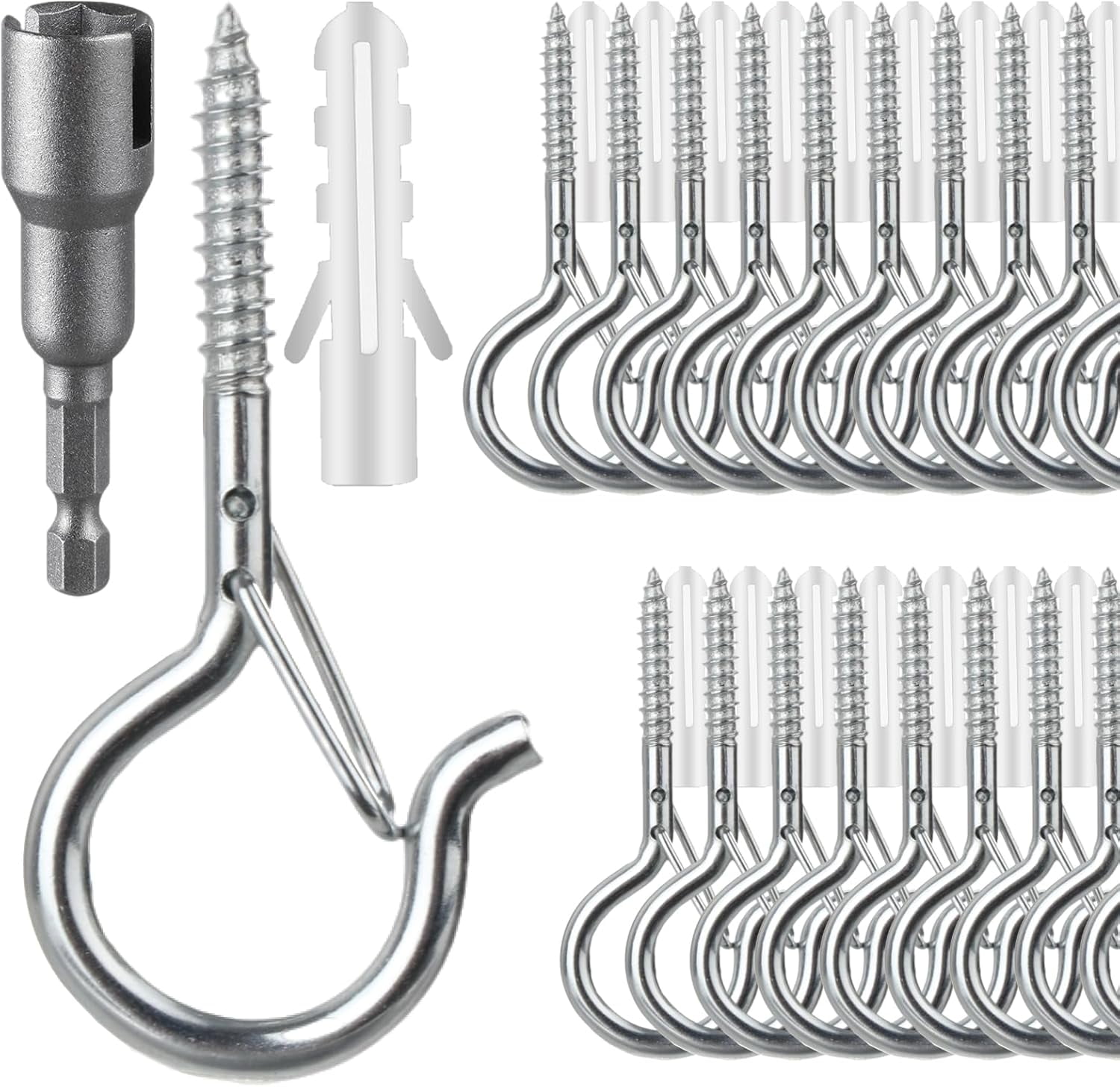 100 Pcs Screw-in Hooks for Outdoor String Lights, Q Hangers Hooks for ...