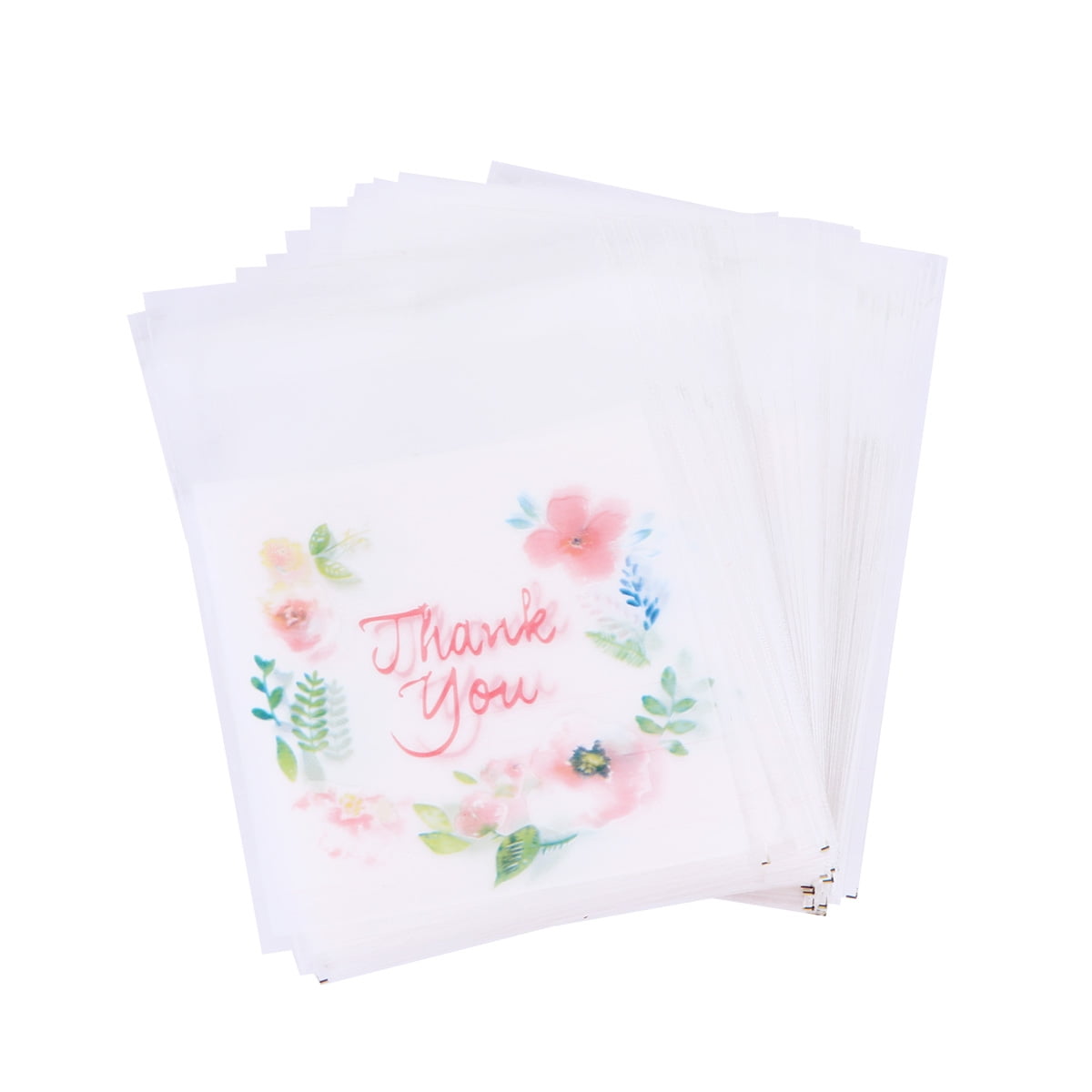 100 Pcs Self Adhesive Bags THANK YOU Rose Flower Decorated Packaging ...