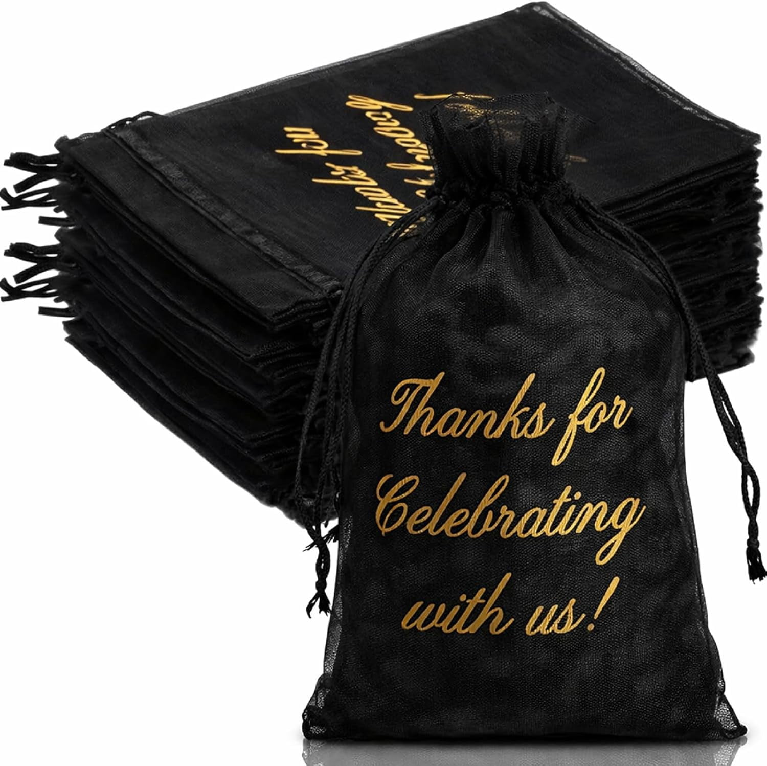 100 Pcs Sheer Organza Bags Wedding Favor Mesh Drawstring Bags Thank You ...