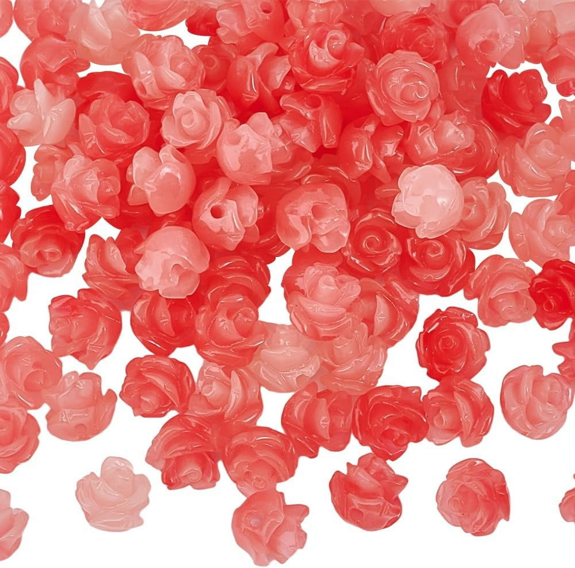 100 Pcs Shell Rose Carved Loose Beads 6mm Synthetic Coral Beads 3D Pink ...